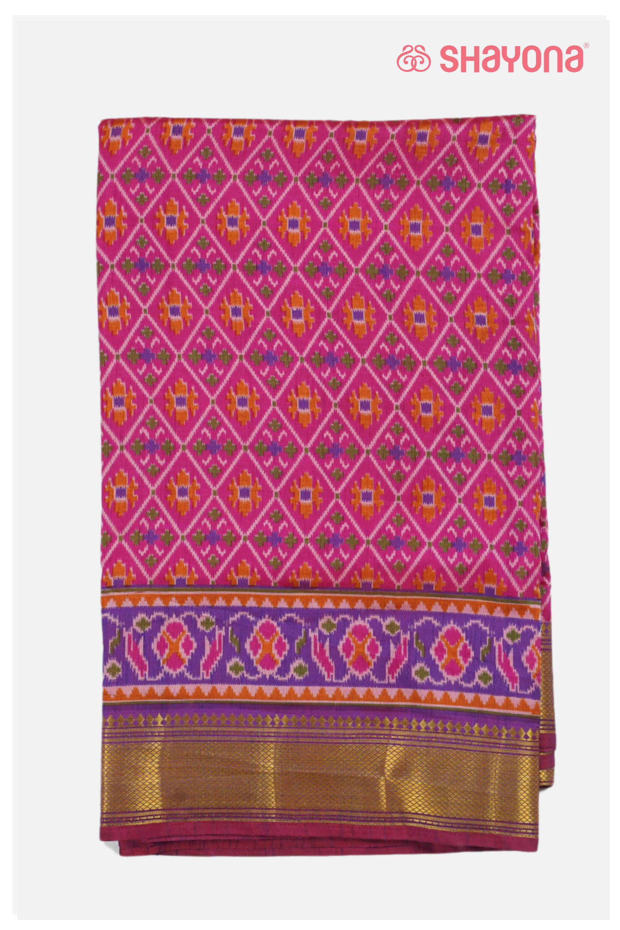 Glossy Rani Pink Printed Patola Cotton Saree